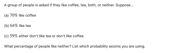 Solved A group of people is asked if they like coffee, tea, | Chegg.com