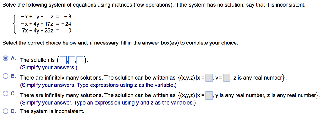 Solved Solve the following system of equations using | Chegg.com