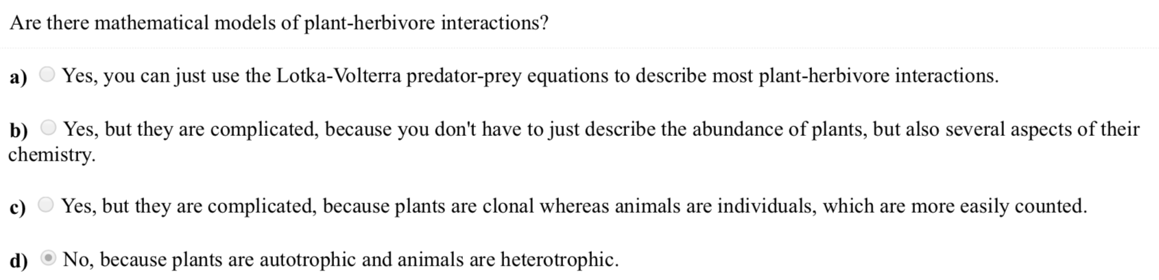 Solved Are there mathematical models of plant-herbivore | Chegg.com