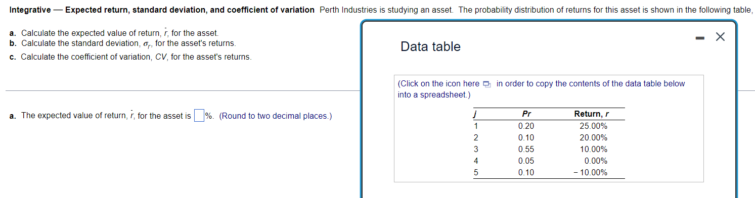 Solved b. Calculate the standard deviation, σr, for the | Chegg.com