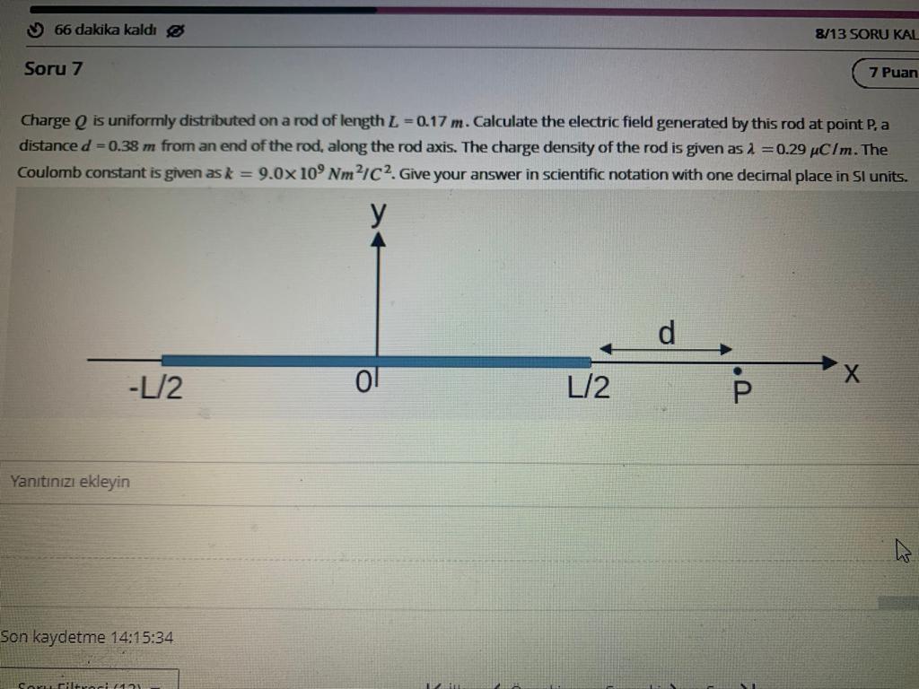Solved Charge Q is uniformly distributed on a rod of length | Chegg.com