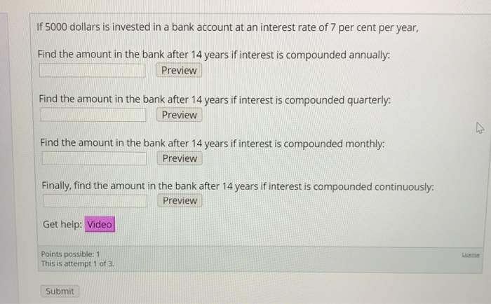 Solved If 5000 dollars is invested in a bank account at an | Chegg.com