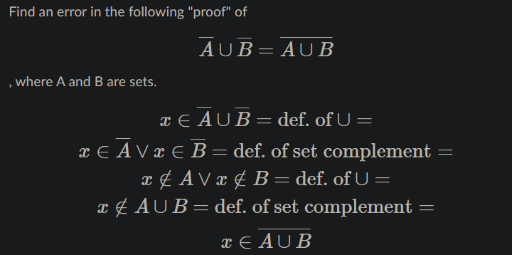 Solved Find an error in the following "proof" of AUB= AUB , | Chegg.com
