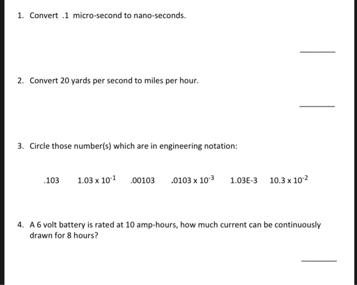 Solved 1. Convert .1 micro-second to nano-seconds 2. Convert | Chegg.com