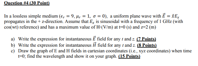 Solved Question #4 (30 Point) In a lossless simple medium | Chegg.com