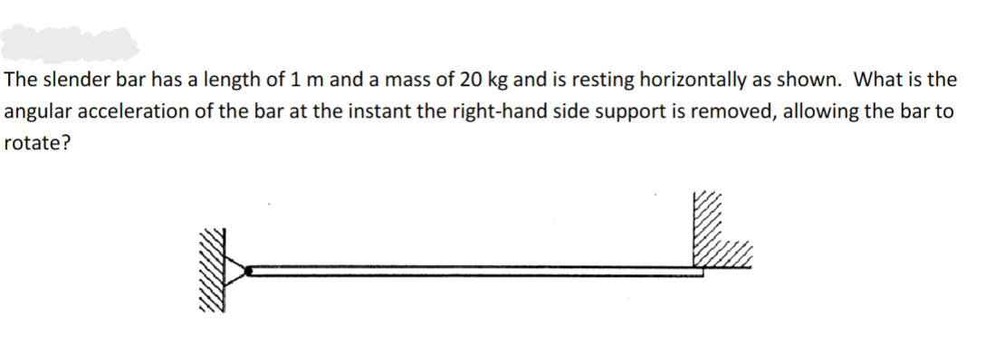 Solved The slender bar has a length of 1 m and a mass of 20 | Chegg.com