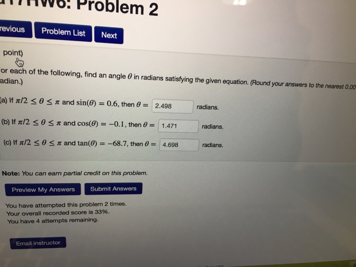 Solved TTHWo. Problem 2 revious Problem List Next point) or | Chegg.com