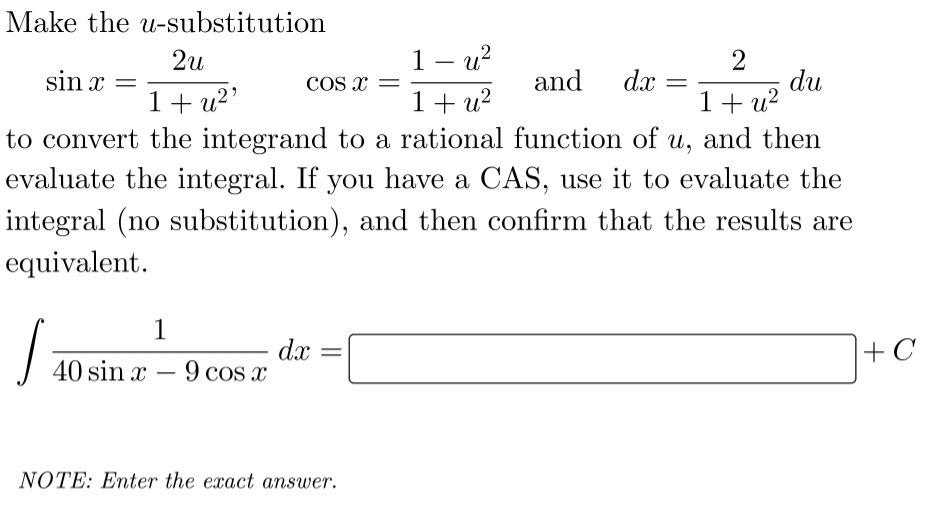 Solved 2 sinx = and 1+u2 Make the u-substitution 2u 1- u? | Chegg.com