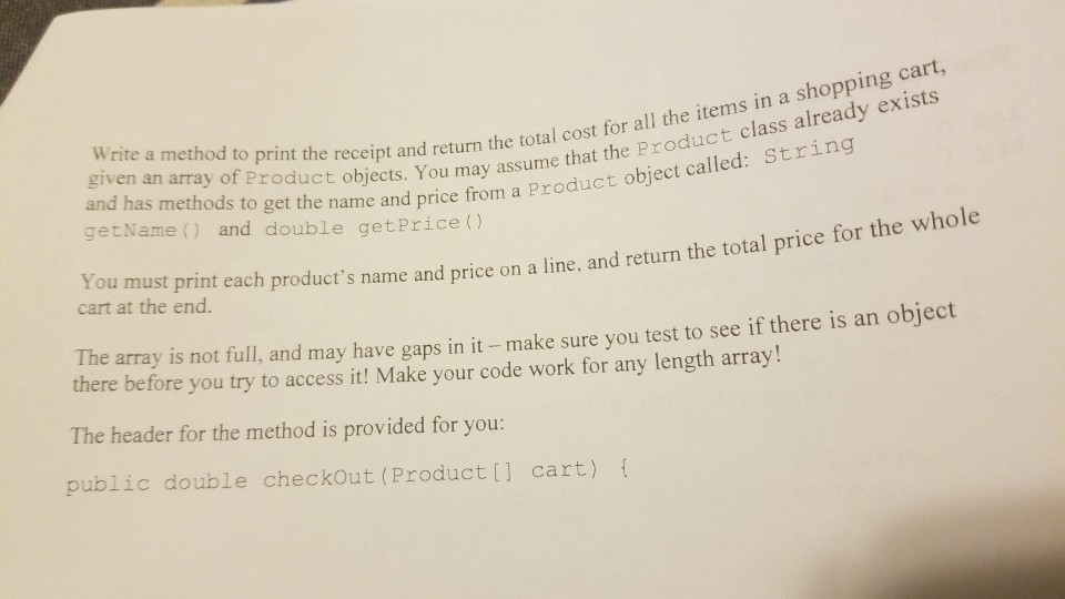 Solved Write a method to print the receipt and return the | Chegg.com