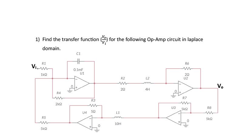 Solved 1) Find the transfer function (ViVo) for the | Chegg.com