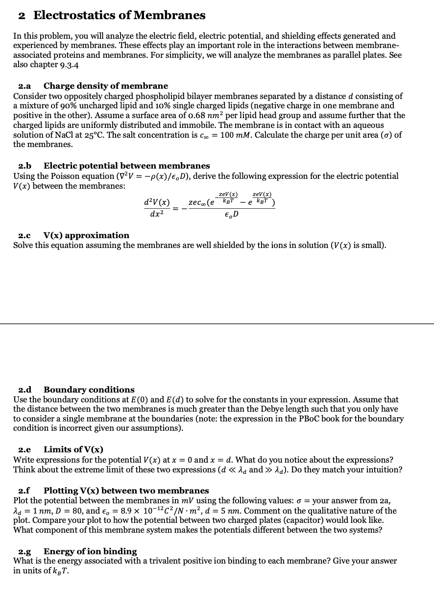 Solved 2 Electrostatics of Membranes In this problem, you | Chegg.com