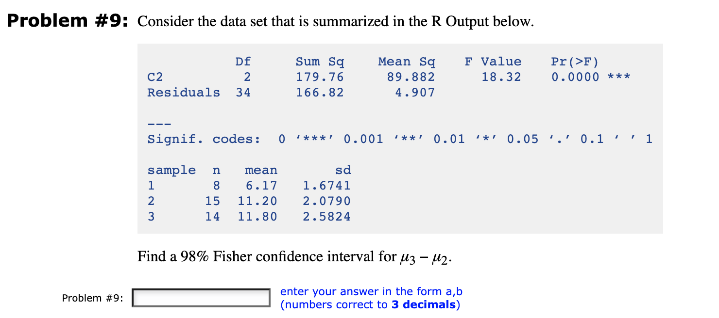 Solved roblem \#9: Consider the data set that is summarized | Chegg.com