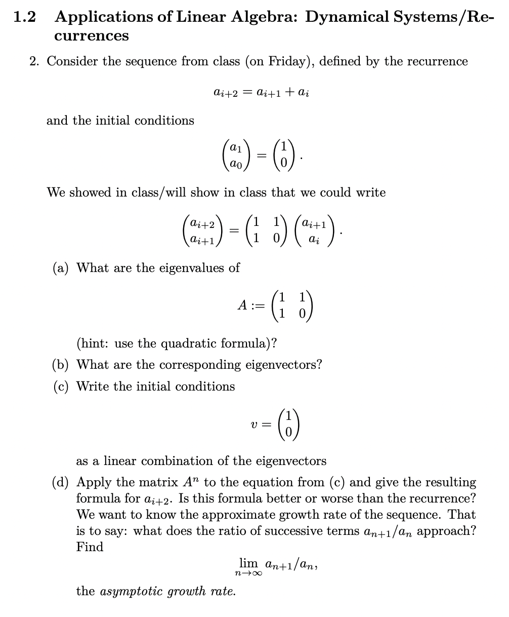 1.2 Applications of Linear Algebra: Dynamical | Chegg.com