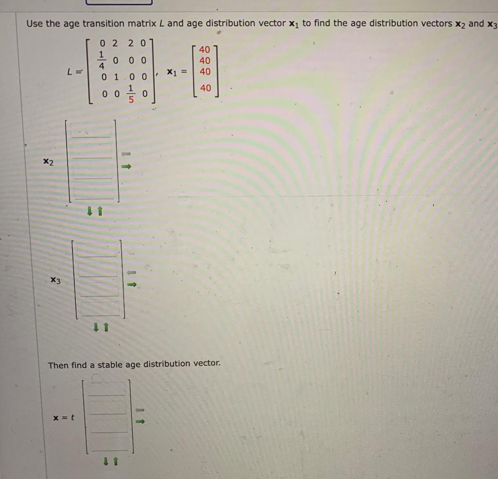 Solved Use the age transition matrix L and age distribution | Chegg.com