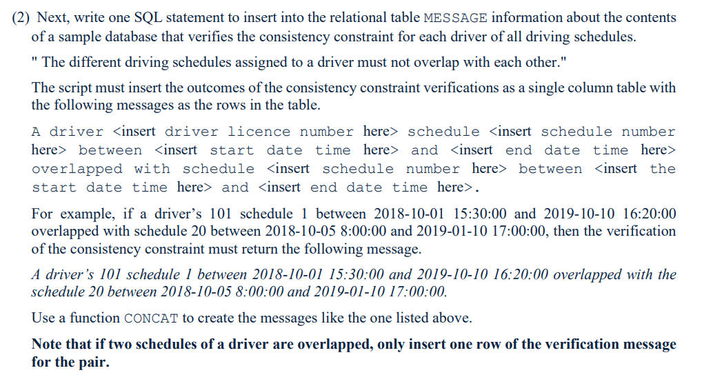 (2) Next, write one SQL statement to insert into the | Chegg.com