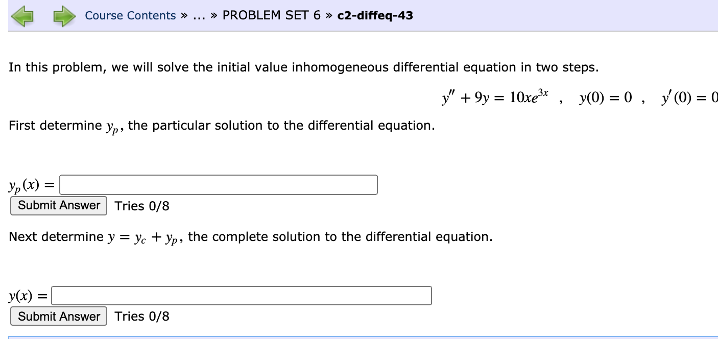 Solved Course Contents » ... » PROBLEM SET 6 » c2-diffeq-43 | Chegg.com