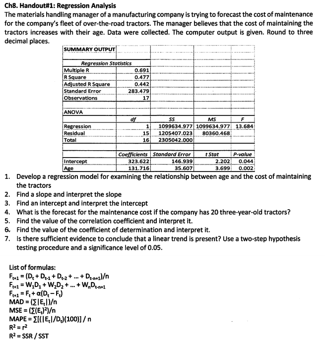 Solved Ch8. Handout#1: Regression Analysis The materials | Chegg.com
