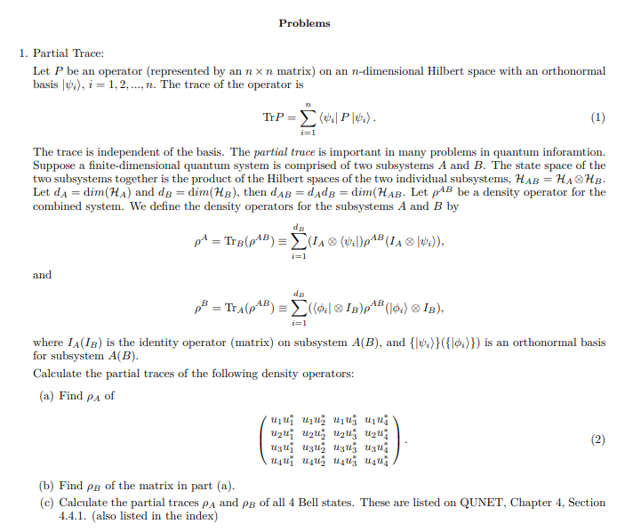 Solved Problems 1. Partial Trace: Let P be an operator | Chegg.com