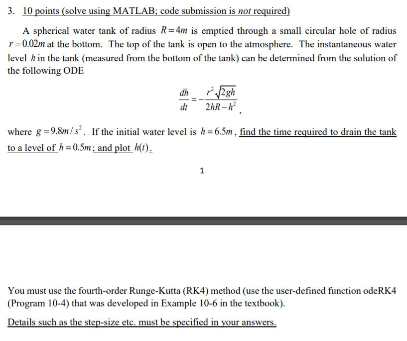 3. 10 points (solve using MATLAB; code submission is | Chegg.com