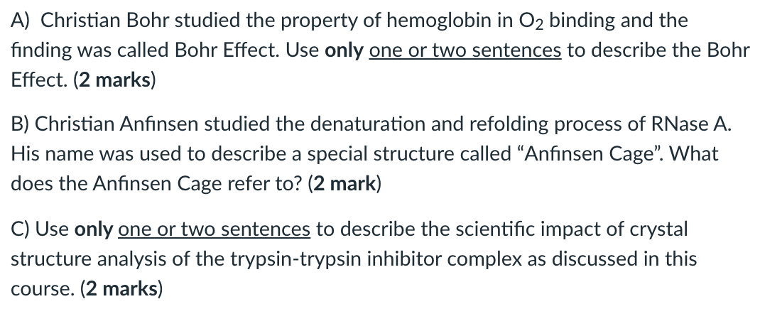 Solved A) Christian Bohr studied the property of hemoglobin | Chegg.com