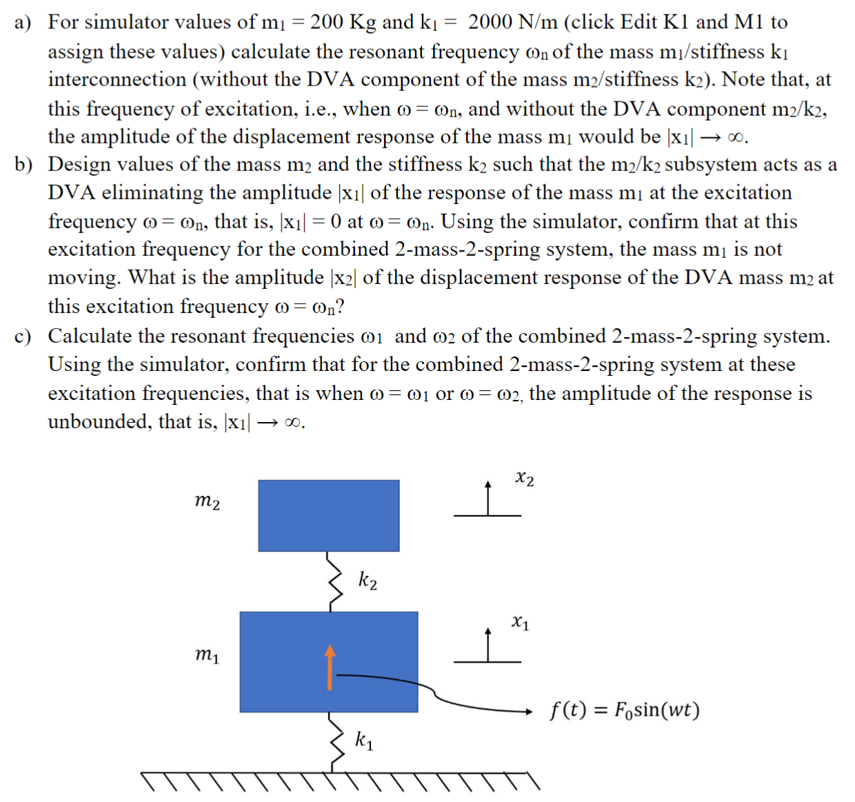 Solved a) For simulator values of m1=200Kg and k1=2000 N/m | Chegg.com