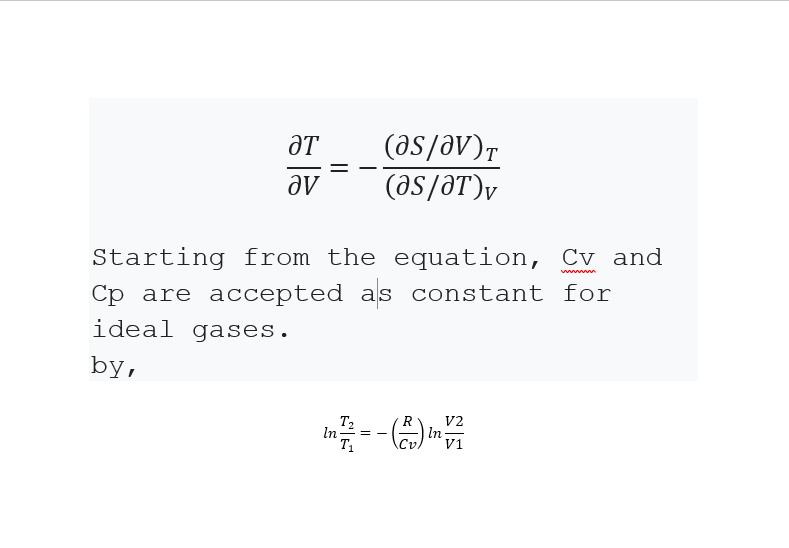 Solved at av (as/av) (as/at)v Starting from the equation, Cv | Chegg.com