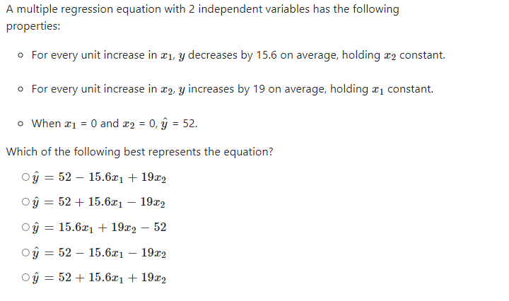 Solved A multiple regression equation with 2 independent | Chegg.com