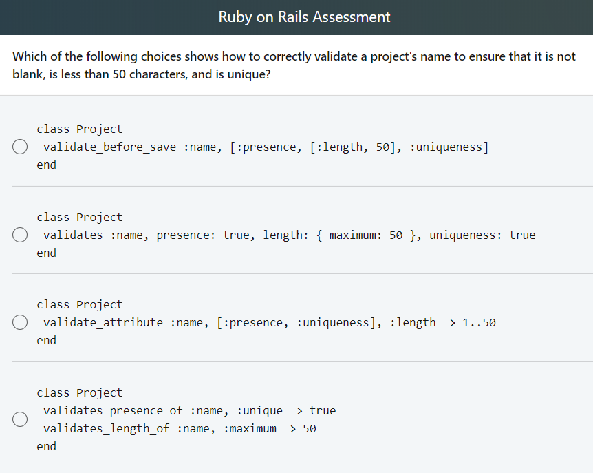 Solved Ruby on Rails Assessment Given the following | Chegg.com