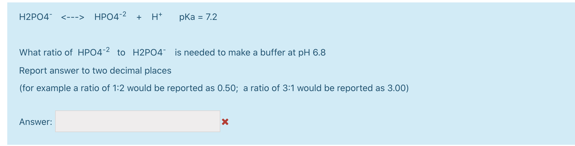 Solved H2PO4" HPO4-2 + H+ pka = 7.2 What ratio of | Chegg.com