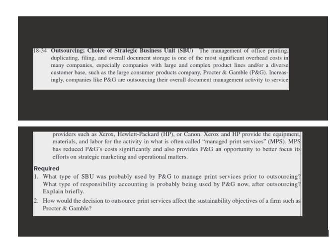Solved [8-34 ﻿Outsourcing; Choice of Strategic Business Unit | Chegg.com
