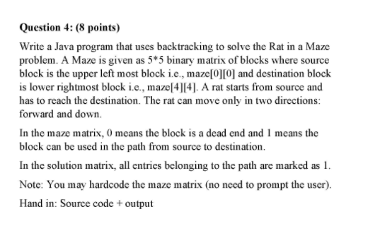 Solved Question 4: (8 points) Write a Java program that uses | Chegg.com