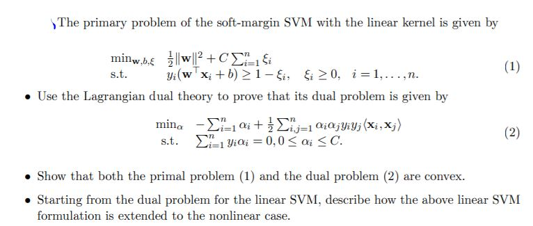 The primary problem of the soft-margin SVM with the | Chegg.com