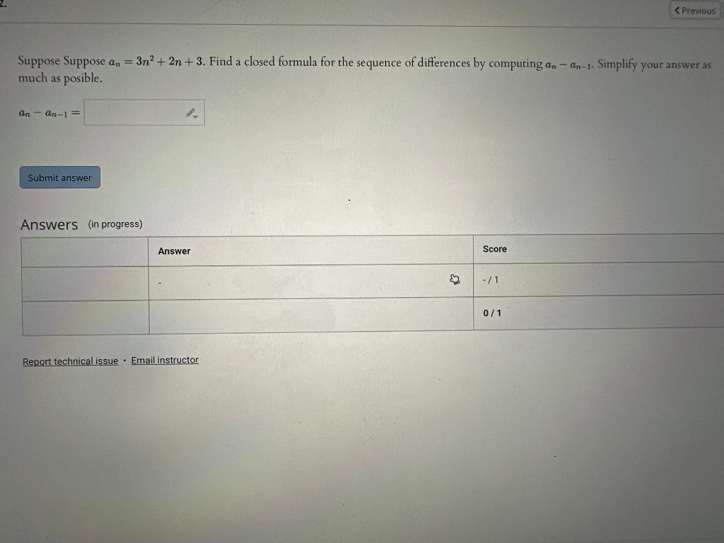Solved Suppose Suppose an=3n2+2n+3. Find a closed formula | Chegg.com