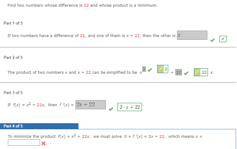 Solved Find two numbers whose difference is 22 and whose | Chegg.com