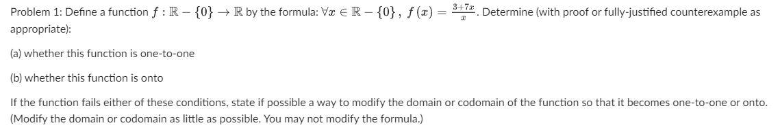Solved Problem 1: Define a function f:R−{0}→R by the | Chegg.com