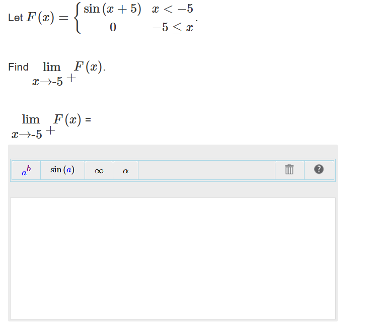 Solved Let F(x)={sin(x+5)0x