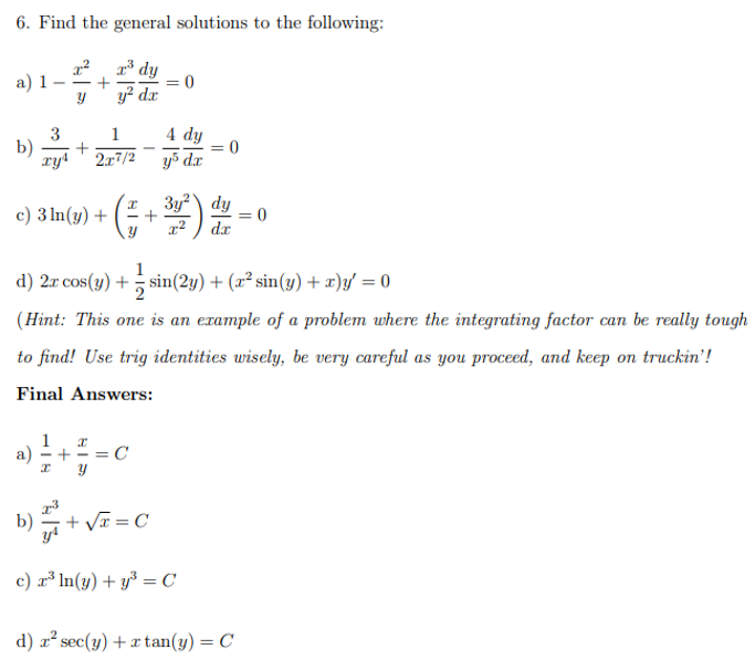 Solved PLEASE SHOW FULL PROCESS FOR ALL. Find the general | Chegg.com