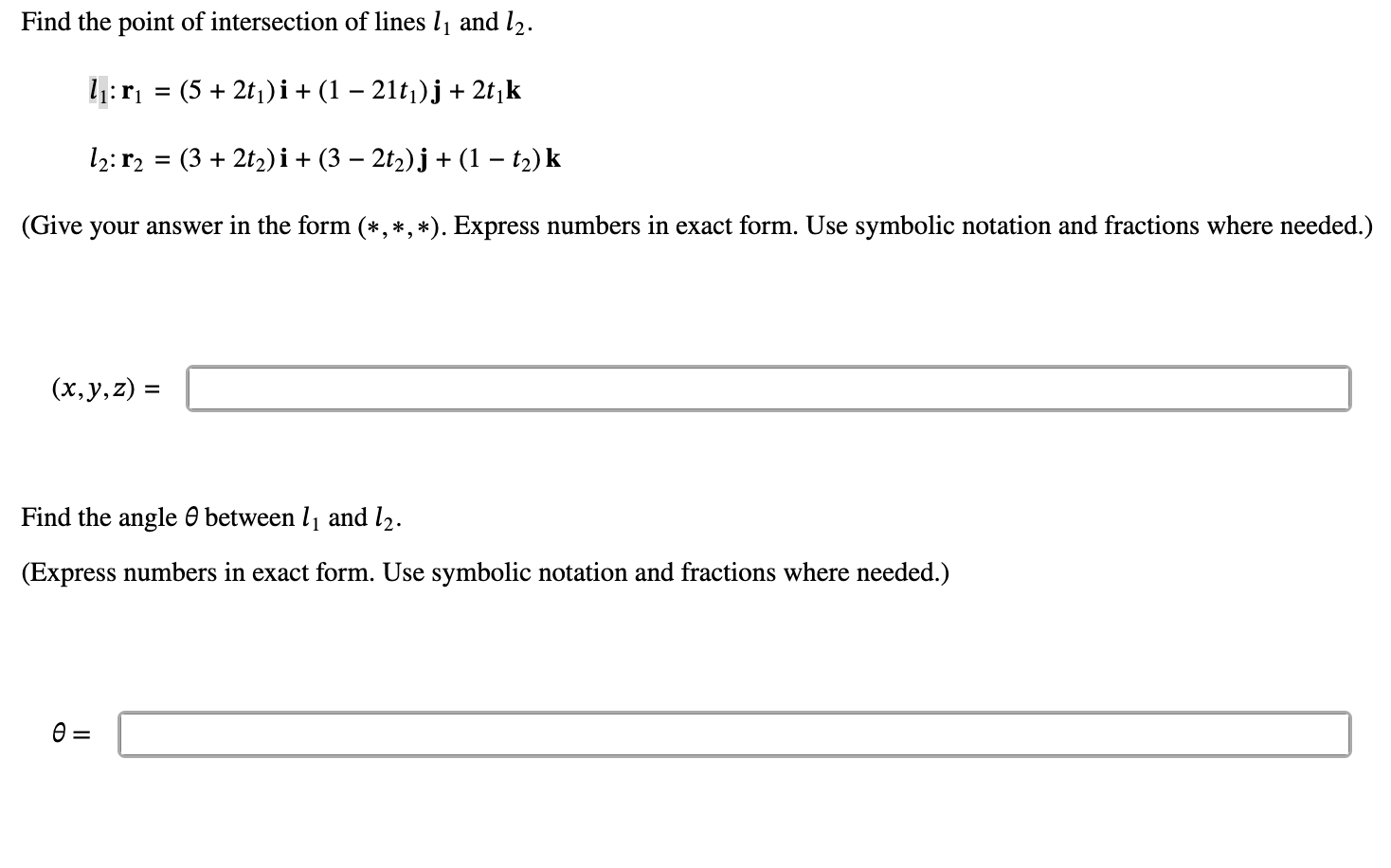 Solved Find the point of intersection of lines 𝑙1 and 𝑙2. | Chegg.com