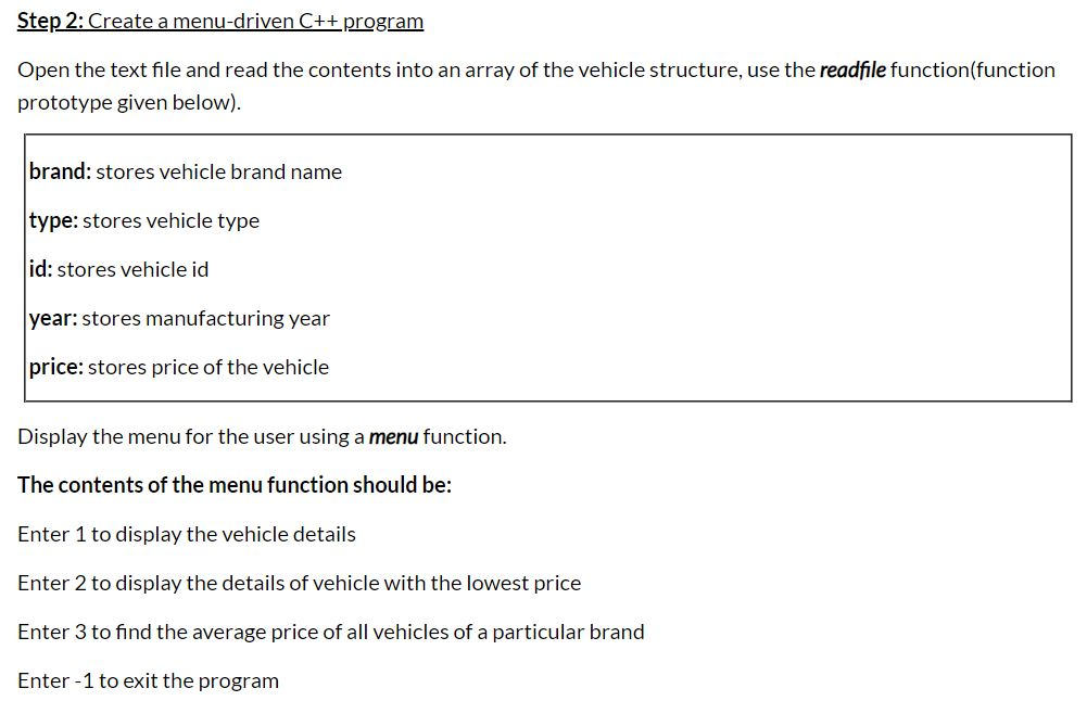 Solved The Problem description A database of vehicle details | Chegg.com