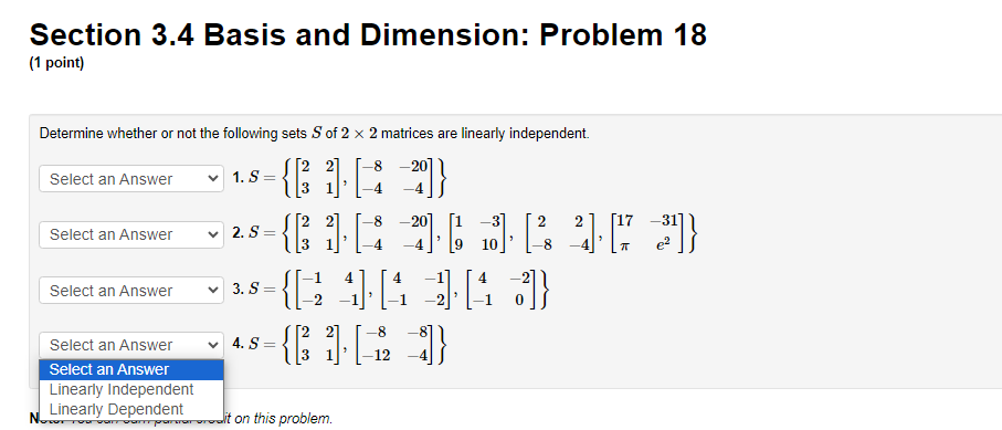 Solved Section 3.4 Basis and Dimension: Problem 18 (1 point) | Chegg.com