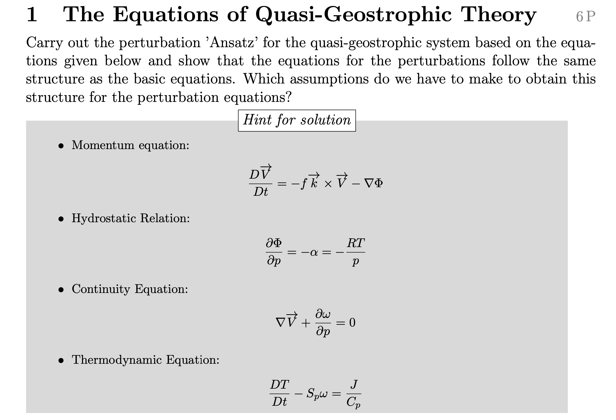 1 ﻿The Equations of Quasi-Geostrophic TheoryCarry out | Chegg.com
