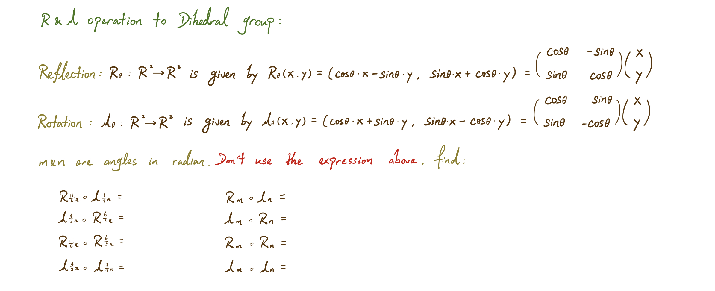 Solved R\&l operation to Dihedral group: Reflection: | Chegg.com