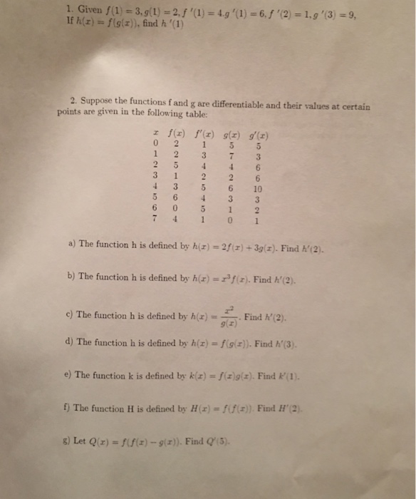 Solved 1. Given f(1)-3, g(1-2, f ,(1) = 4.g ,(1) = 6, f | Chegg.com