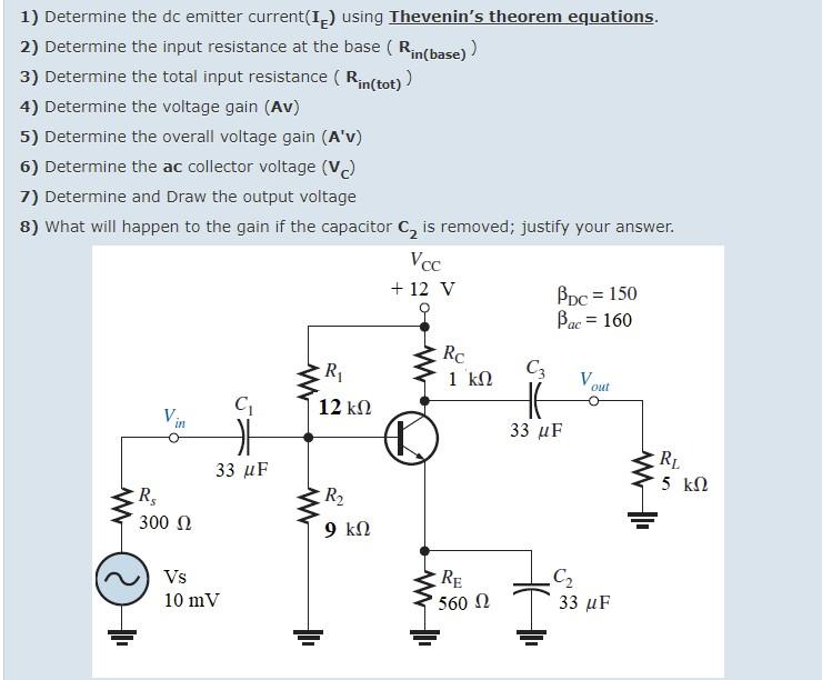 Solved 1) Determine the dc emitter current(1) using | Chegg.com