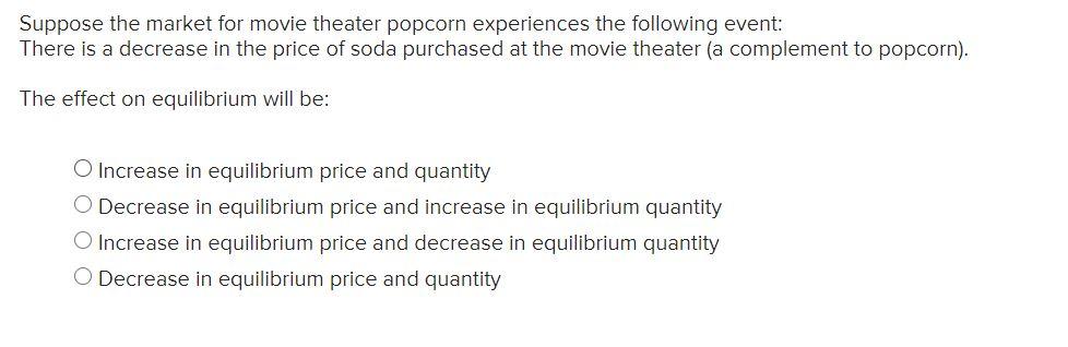Solved Suppose the market for movie theater popcorn | Chegg.com