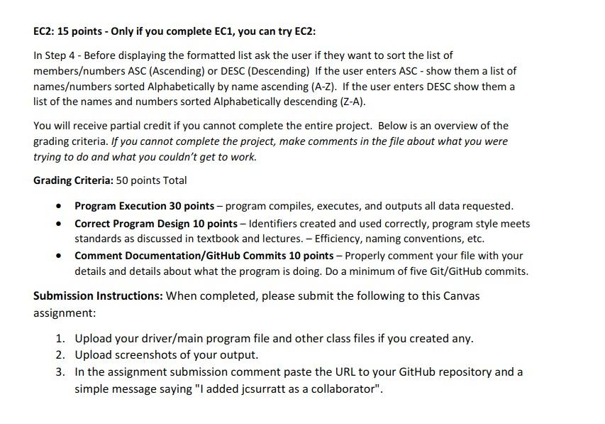 Solved CSC 201 IDE Project 3 Coding Club Membership Names | Chegg.com