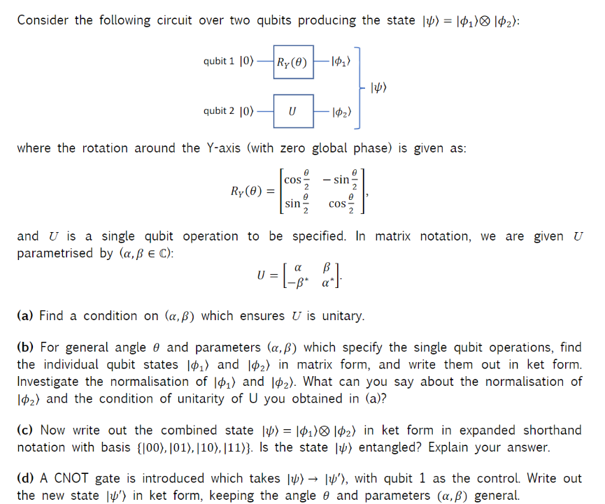 Solved Consider the following circuit over two qubits | Chegg.com