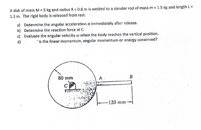 Solved A disk of mass M = 5 kg and radius R = 0.8 m is | Chegg.com