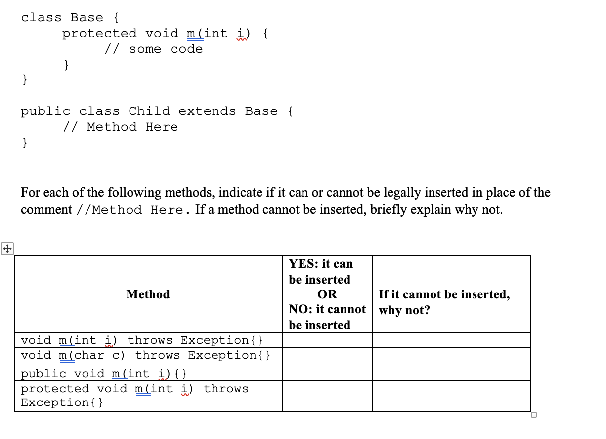 Solved class Base { protected void m(int i) { // some code } | Chegg.com