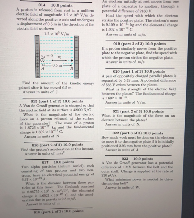Solved An electron initially at rest moves from one plate of | Chegg.com
